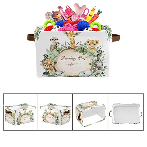 Safari Wild Animal Leaves Personalized Storage Basket ,Custom Storage Bins Cubes Organizer with Handle for Bedroom Wardrobe,Nursery,Basket 1 Pack