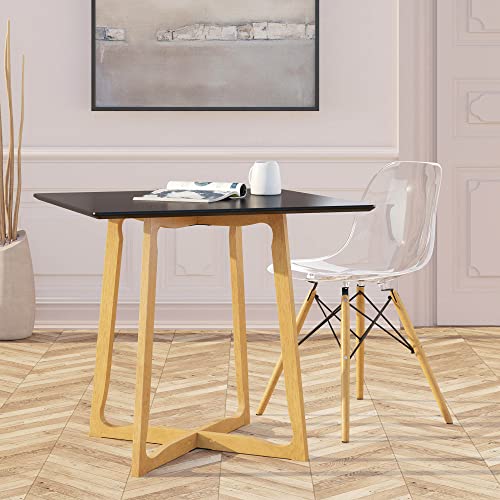 LeisureMod Dover Plastic Molded Dining Side Chair with Wood Dowel Legs (Clear)