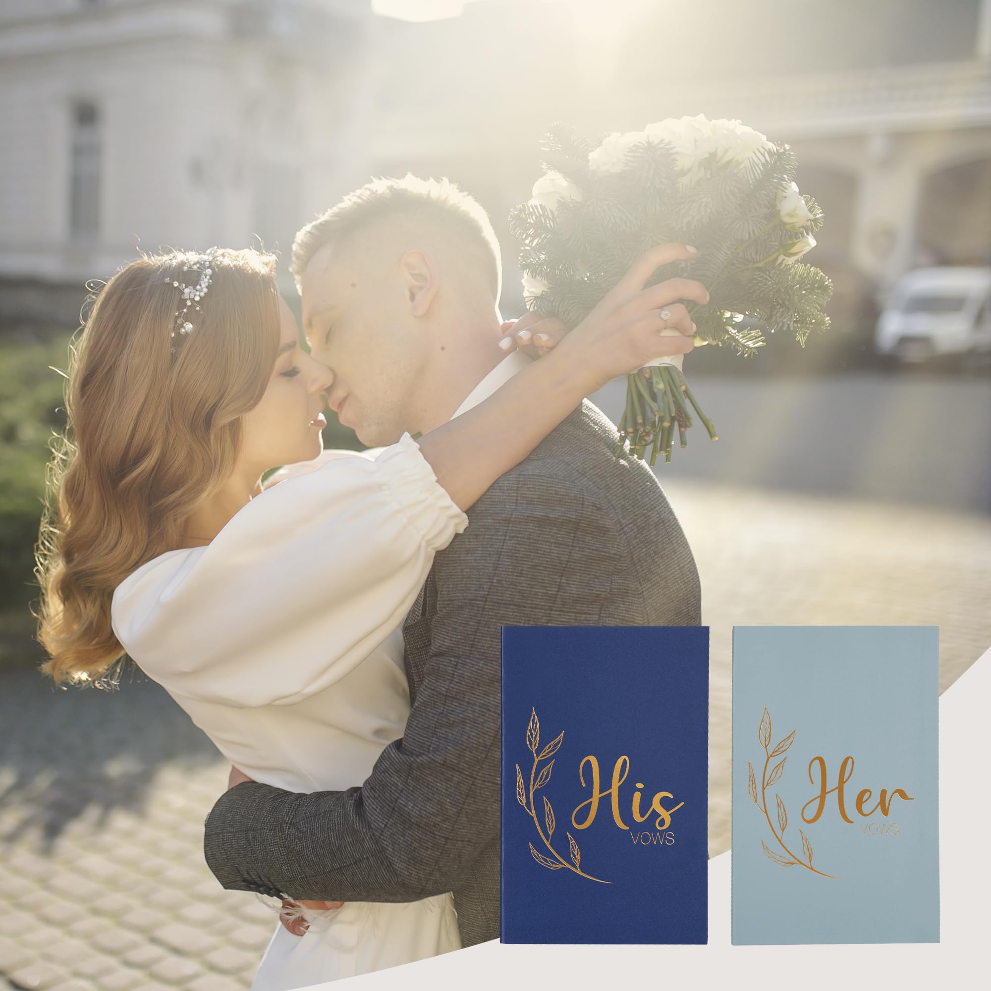 fusuu Wedding Vow Books - Vow Books His and Hers - Gold Foil Lettering with 28 Lined Pages β Bridal Shower Gifts - Peferct Addition for Your Wedding Day (Blue)