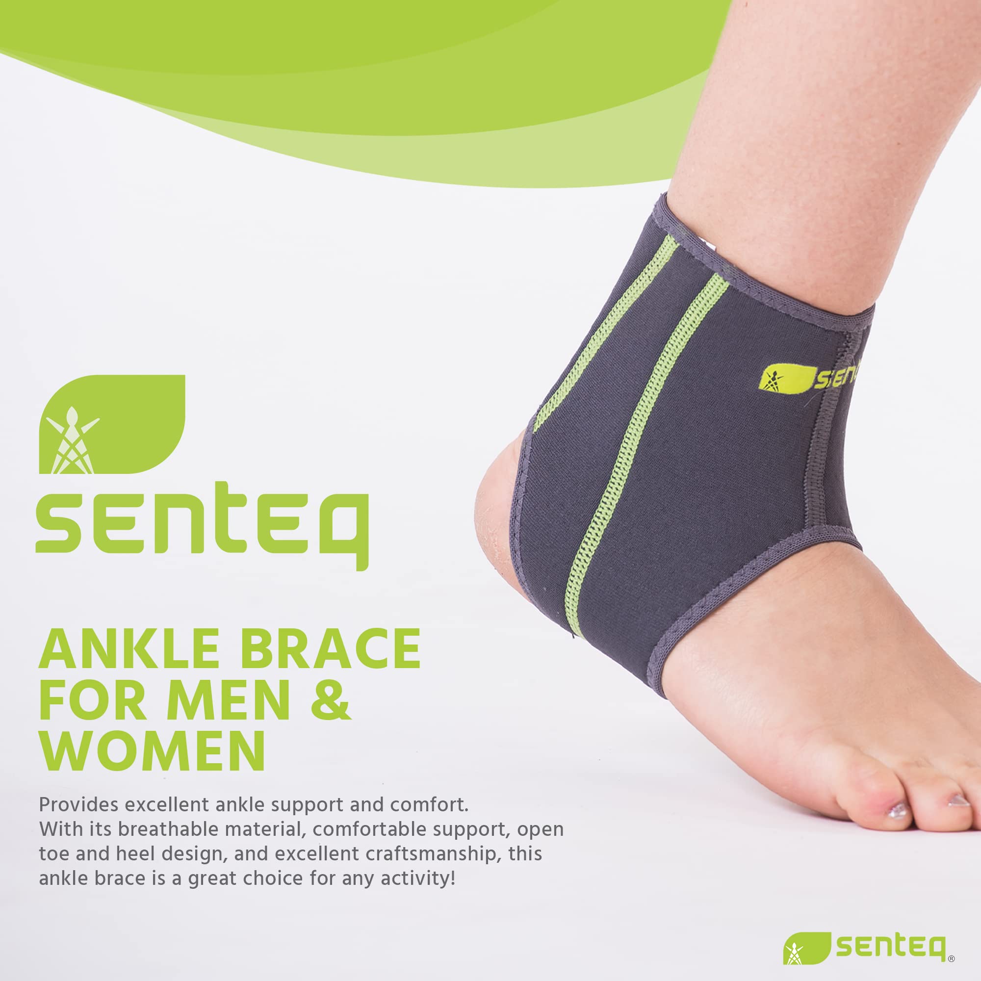 SENTEQ Ankle Brace for Men & Women- Compression Support for Sprained Ankles & Plantar Fasciitis, Elastic Neoprene Slim Sleeve for Jogging & Running, Ankle Stabilizer and Support for Walkers (Medium)