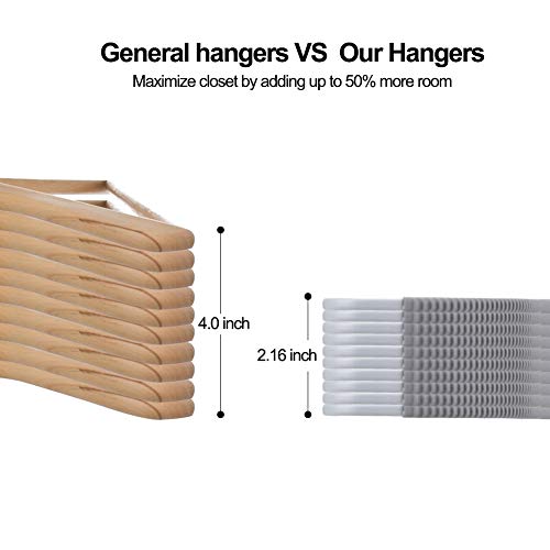 FSUTEG Hangers,Plastic Clothes Hangers, Upgraded Rubber Stripe Non-Slip Coat Hangers,50 Pack Dry Wet Trousers Pants Hangers,Space Saving,heavyduty Gray