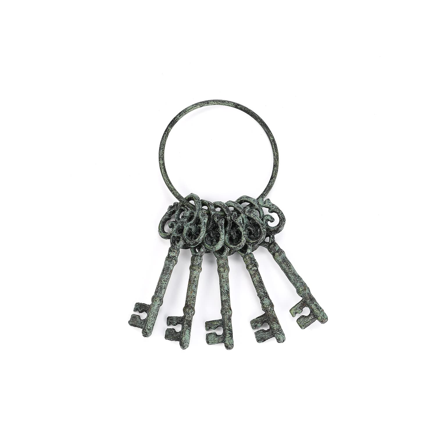 WEMPOLU 8" Cast Iron Key Ring Antique Skeleton Keys Cast Iron Decorative Keys for Crafts for Vintage Wall Decor, Green Patina…