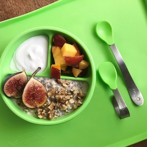 green sprouts Learning Spoon Set | Parent feeds while baby learns | Includes self-feeding spoon for baby to learn & feeding spoon for adult, 2 Piece Set