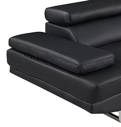 BlackJack Furniture Union Modern Faux Leather Sofa with Adjustable Headrests, Chaise, Elegant Tufted Seat, High-Density Foam and Stainless Steel Legs, Left Facing Sectional, Black