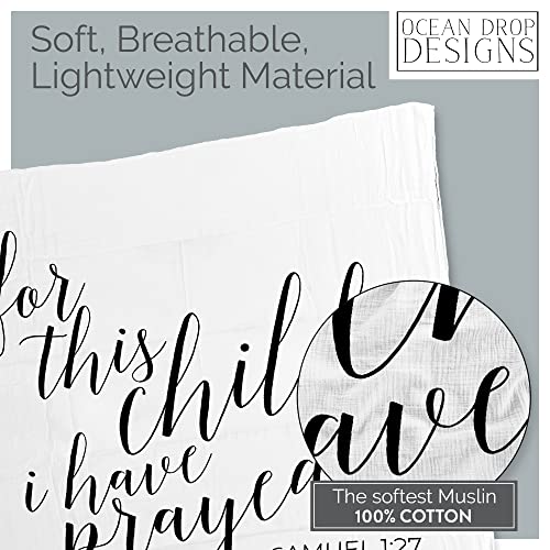 Ocean Drop 100% Cotton Muslin Swaddle Baby Blanket – ‘I Have Prayed’ Quote with Gift Box for Baptism, Christening Gift, Godson, Goddaughter, Baby Shower – Super Soft, Breathable, Large 47x47”