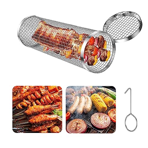 Yunsuelo BBQ Net Tube - Rolling Grilling Basket, Greatest Grilling Basket Ever, Stainless Steel Wire Mesh Cylinder Grill Basket, Portable Outdoor Camping Non-Stick Barbecue (7.87in 2pack)