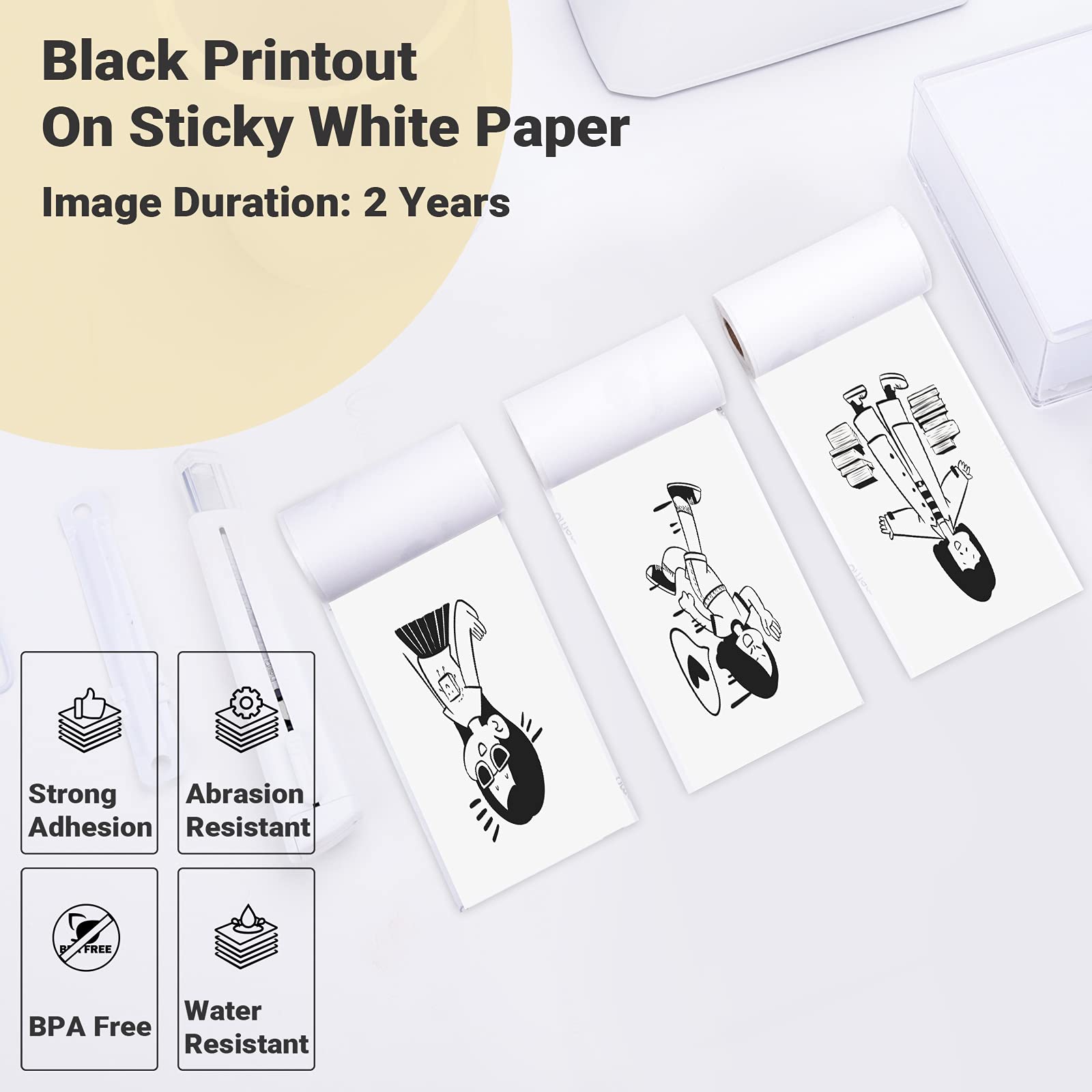 Ponek Mini Pocket Sticker Printer-Bluetooth Pocket Thermal Printer-Portable Smart Photo Printer for iPhone, White Self-Adhesive Paper Compatible with T02/M02X/M02XS for Journal, Photo, Memo