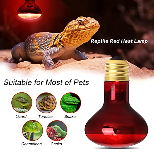 FIVEAGE Reptile Red Heat Lamp 100 Watt, Infrared Basking Spot Lamp, Lizard Heating Lamp for Bearded Dragon Tortoise Snake Chameleon Reptiles and Amphibian Use, 4 Packs