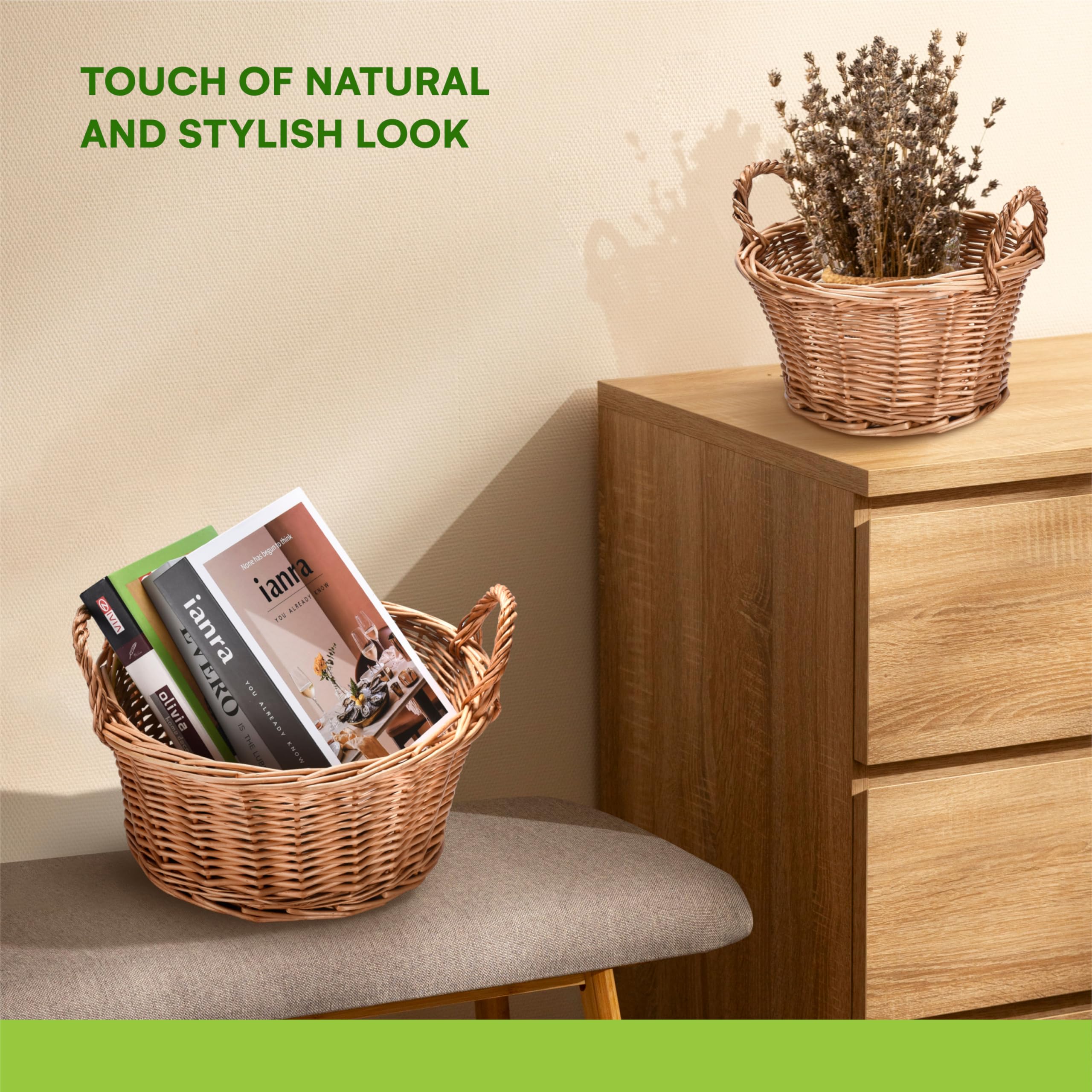 Prosumers Choice Wicker Basket Set of 3 - Wooden Bamboo Like Storage Basket - 3 Sizes Set - Small, Medium & Large Organizer Basket for Household Items - Lightweight Set of Wicker Basket with Handle
