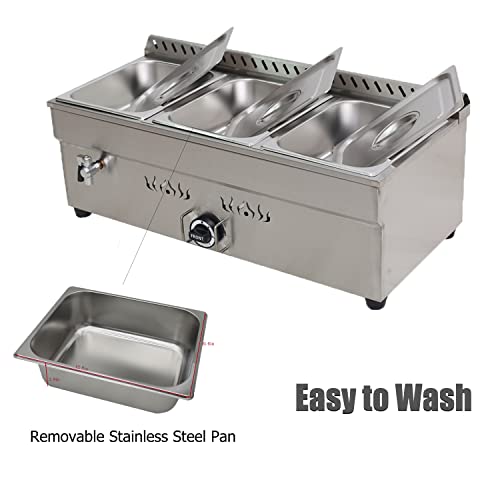 HayWHNKN 3-Pan LP Gas Food Warmer Propane Steam Table Stainless Steel Bain Marie Buffet for Parties (with Gas Regulator Valve) 1/2 * 4β