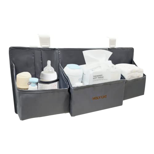 Holy Cat Hanging Baby Diaper Caddy Organizer with Paper Pocket for Changing Table Crib Playard Organization Nursery Organization Hanging Nursery-Grey…