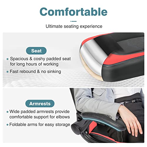 Office Chairs - Ergonomic Gaming Executive Desk Chairs with Flip-up Armrests and Lumbar Support, Adjustable Swivel Rolling Chair, Red
