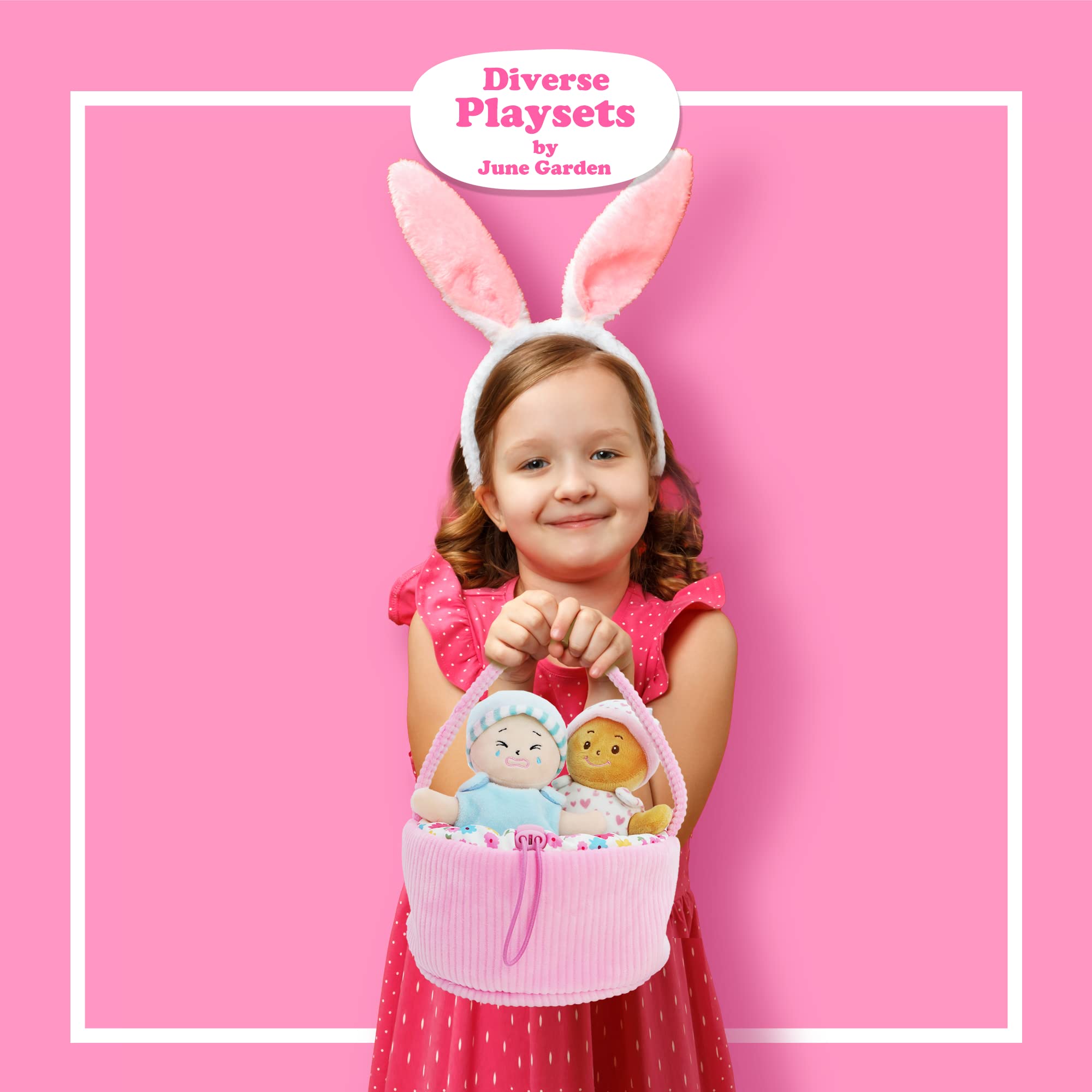 June Garden My First Basket Plush Baby Doll Set - Includes 1 Basket and 4 Multicultural Soft Plush Babies with Emotional Expressions for Infants and Toddlers Birth and Up