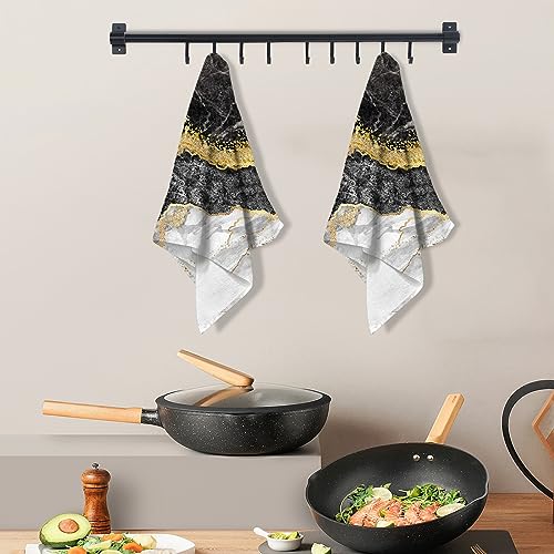 Fuliko Hand Towels for Bathroom, Soft Absorbent Black Gold Marble Towel Set 30x15, Washcloths Face Towels Perfect for Daily Use Home Kitchen Bathroom Decor (Black Gold Marble)