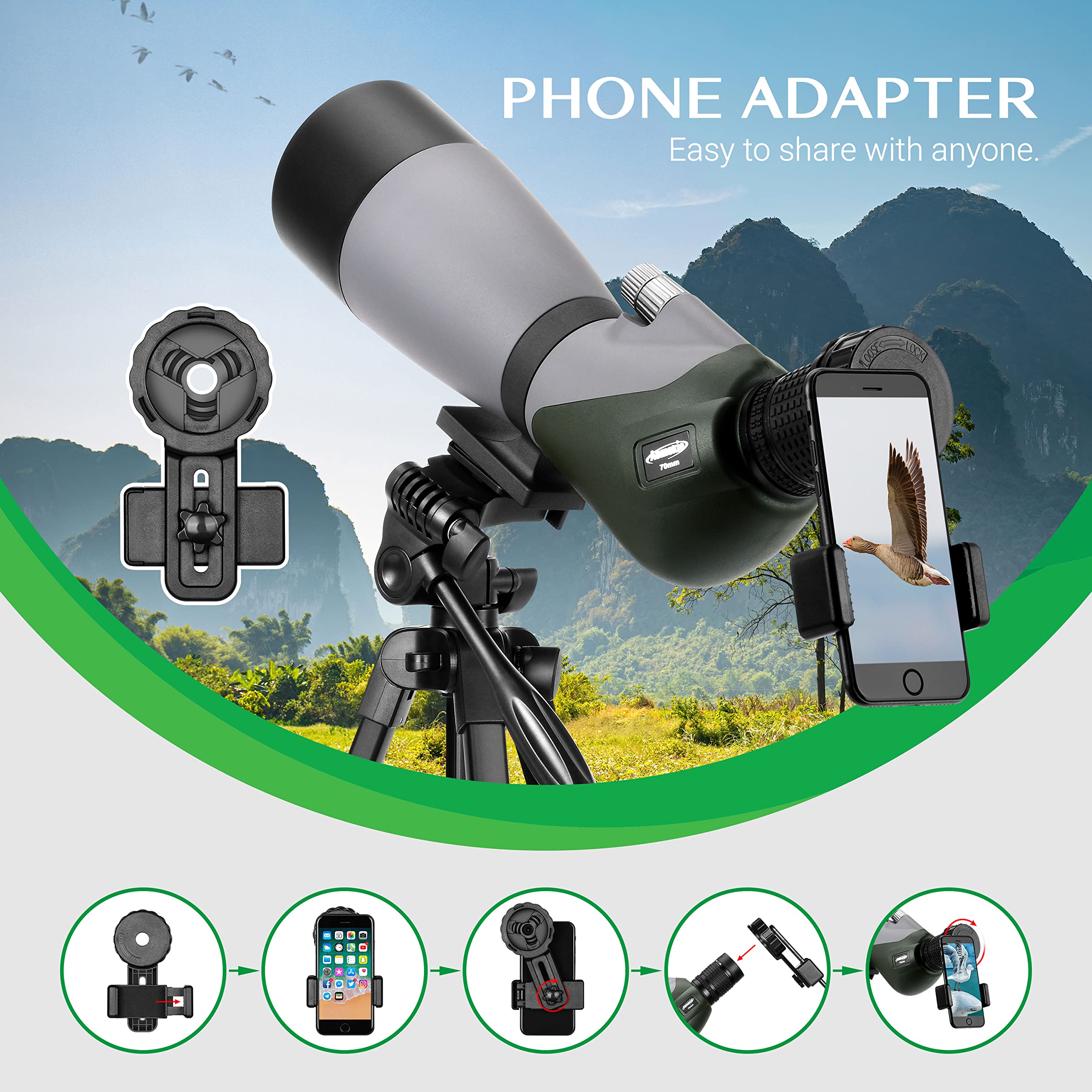 AOMEKIE Spotting Scope with Tripod Phone Adapter HD Dual Focus Long Range Spotting Scope for Target Shooting Waterproof Fogproof for Bird Watching Archery with Carrying Bag