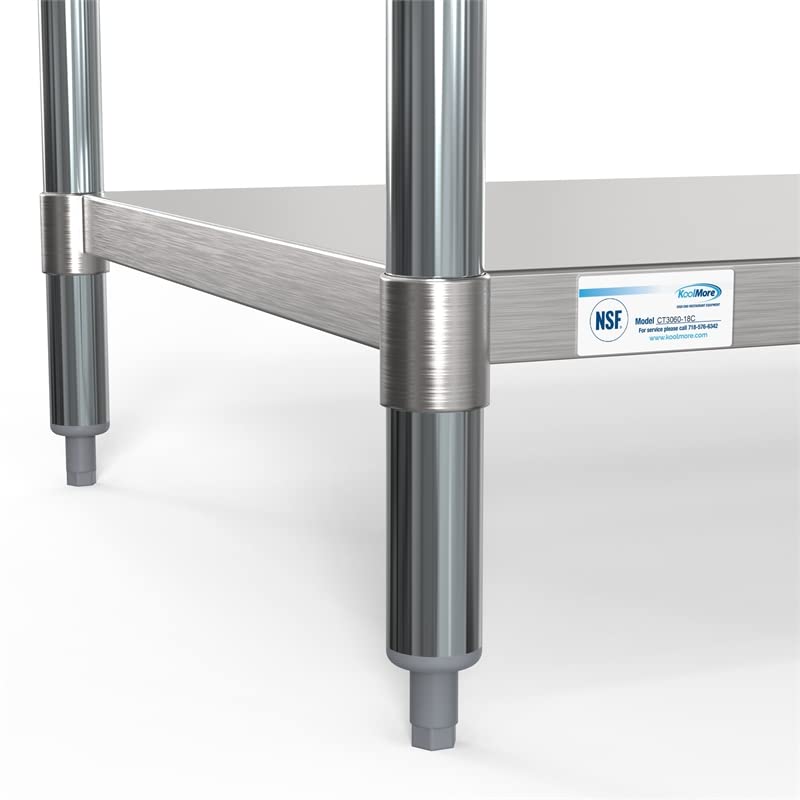 KoolMore Commercial 30β x 60β Stainless Steel Work Table Wheels Restaurant Home Use, Under Storage Shelf Food, Tools, Equipment, Hardware, Heavy Duty Metal Workspace (CT3060-18C), Silver, 30" x 60"