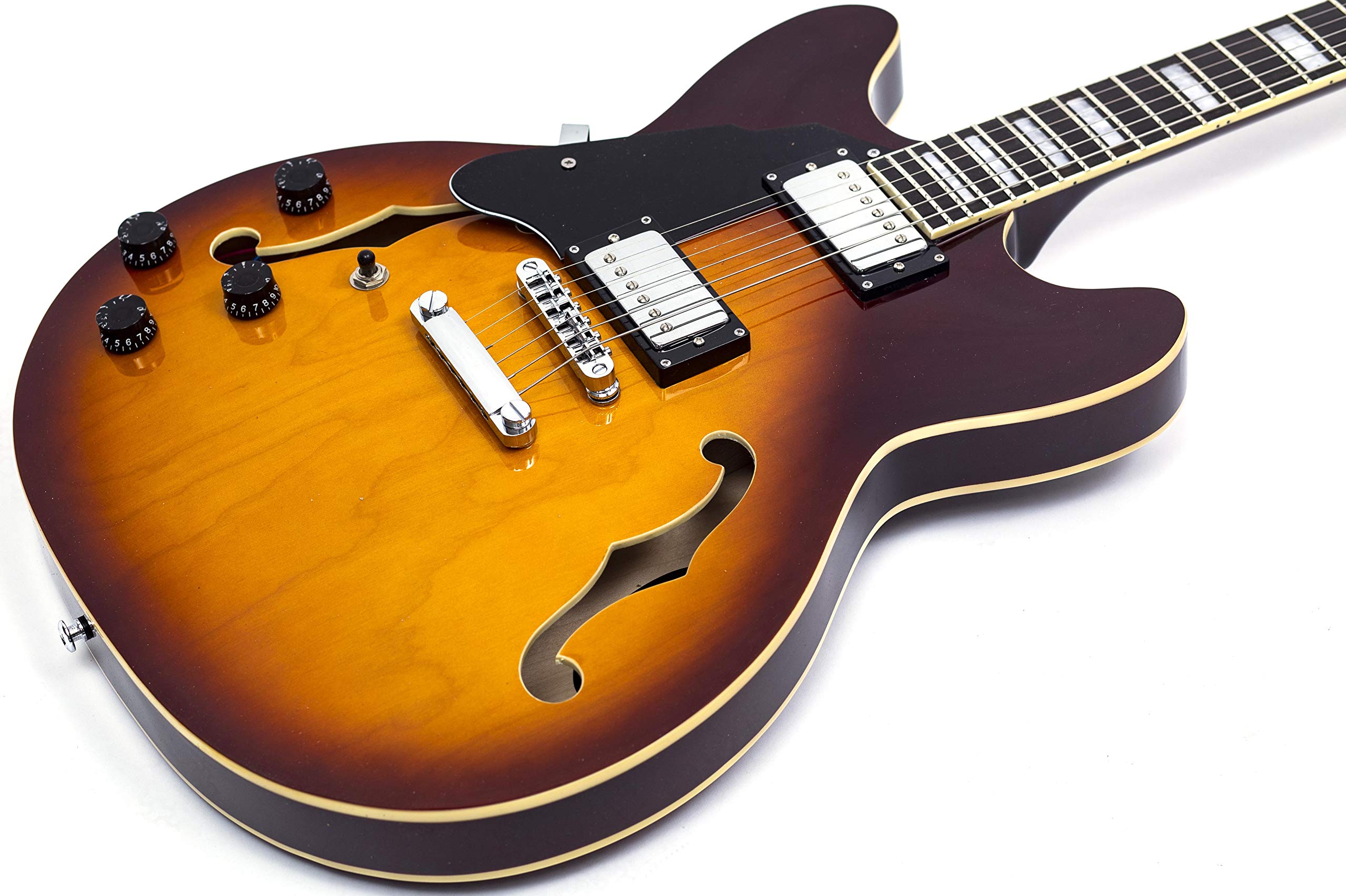 Grote Full Scale Left-Handed Electric Guitar Semi-Hollow Body Guitar Stainless Steel Frets (Vintage Sunburst)