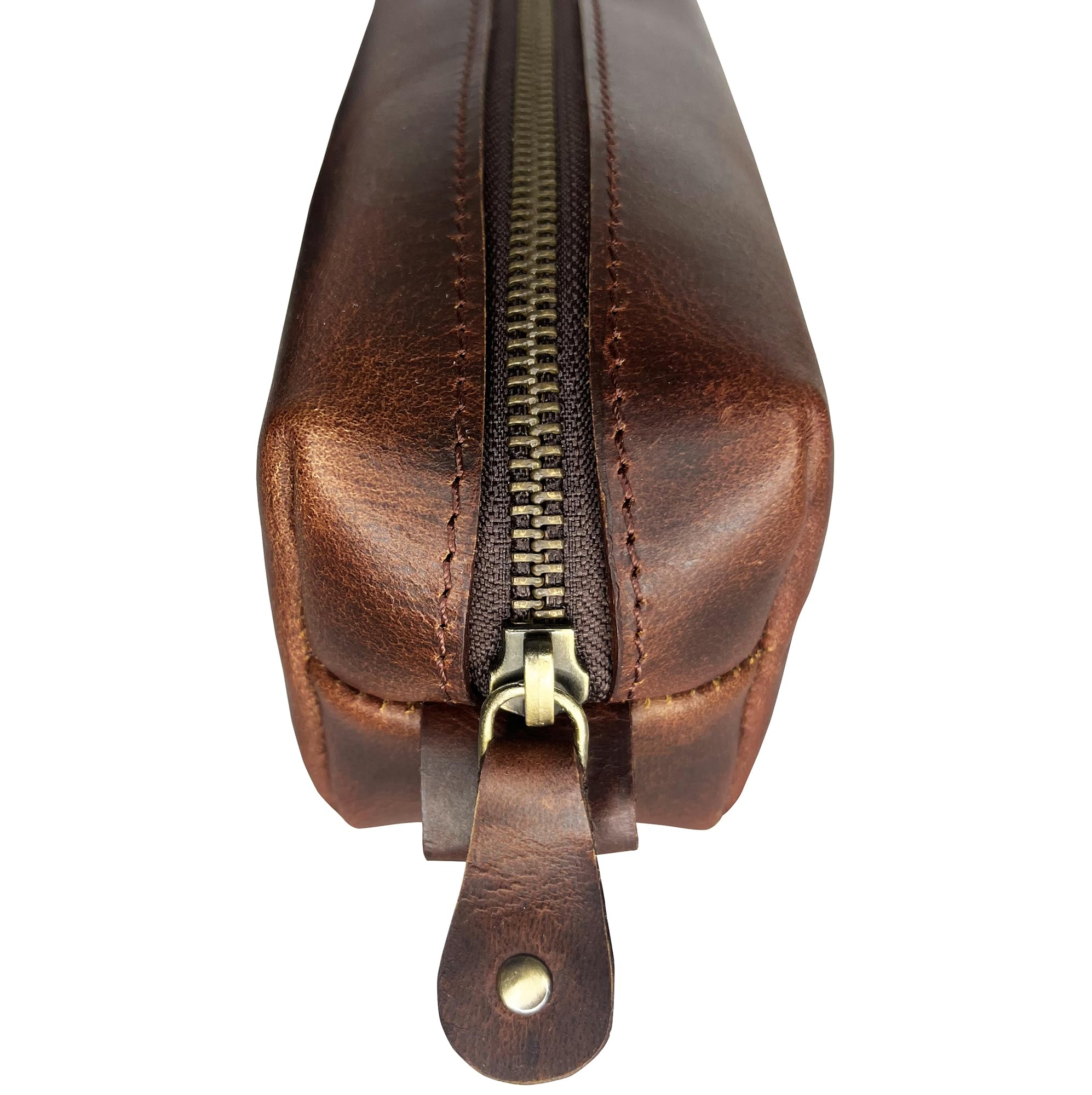 RUSTIC TOWN Leather Pencil Case - Handcrafted Full-Grain Zipper Leather Pen Pencil Holder - Elegant & Practical Pencil Pouch for Work & Office