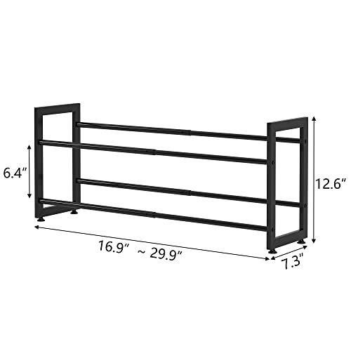 FKUO 2 Tier Shoe Rack for Closet Metal Free Standing Small Shoe Racks, Expandable Shoe Storage Organizer Shelf for Entryway, Hallway, Dorm Room (Black, 2 Tier Short)