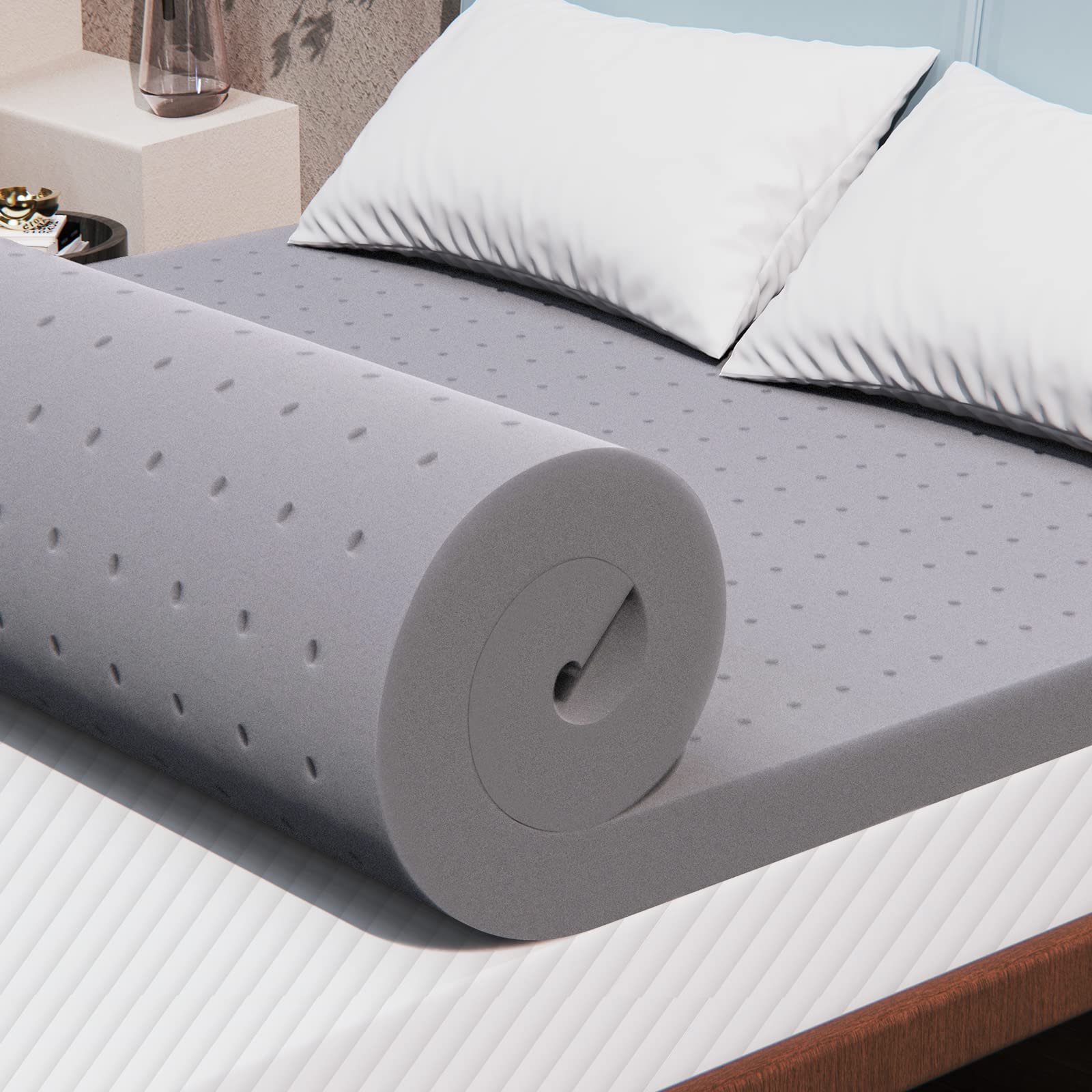 Maxzzz 3 Inch Memory Foam Mattress Topper Full Size, Bamboo Bed Mattress Topper, Ventilated Mattress Pad CertiPUR-US Certified Plush