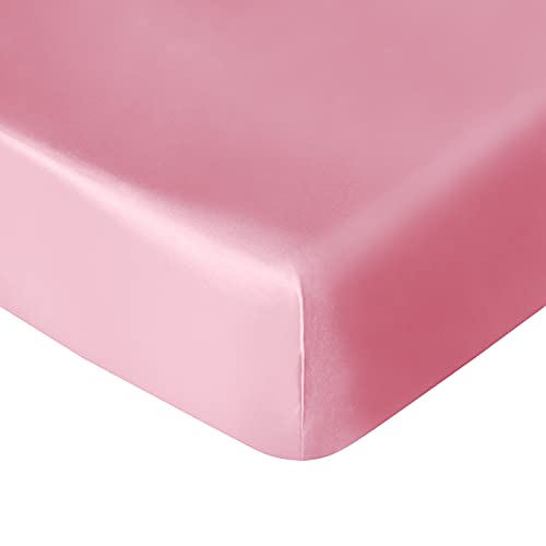 NTBAY Silk Satin Fitted Crib Sheet, Super Soft and Silky 28x52 Crib Sheet for Standard Crib and Toddler Mattresses, Boys, Girls, Unisex, Pink, 28x52 Inches