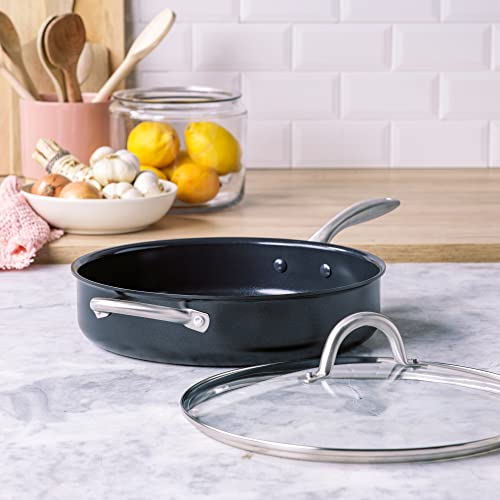 GreenPan Paris Pro Hard Anodized Healthy Ceramic Nonstick, 11 Piece Cookware Pots and Pans Set, Grey & Prime Midnight Hard Anodized Healthy Ceramic Nonstick, 5QT Saute Pan Jumbo Cooker, Black