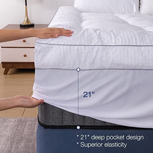Full Mattress Topper, Extra Thick Bed Topper 3 Inch Mattress Pad Cover, Soft Plush Pillow Top Mattress Topper for Back Pain, Down Alternative Mattress Pillow Topper with 8-21" Deep Pocket, 3D Bubble