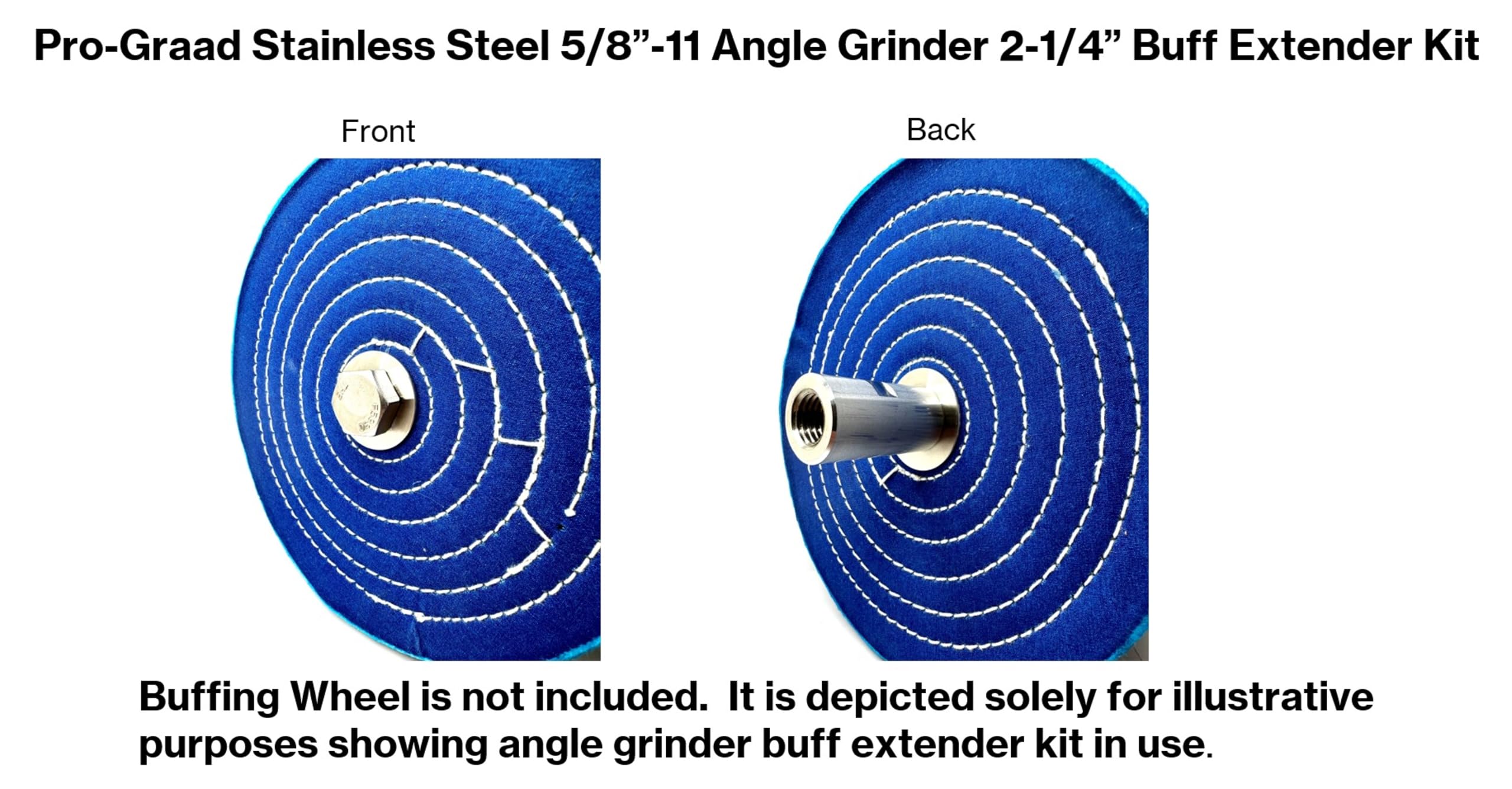 Pro-Graad Stainless Steel 5/8β-11 Angle Grinder Buff Extender Kit, Airway Buffing Polishing Wheel 2-1/4β Extension Shaft, Threaded Arbor Extension Adapter, for Angle Grinders
