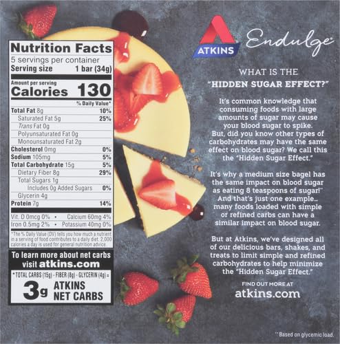 Atkins Endulge Treat Strawberry Cheesecake Dessert Bar, 6 Ounce, 5 Count (Pack of 1)