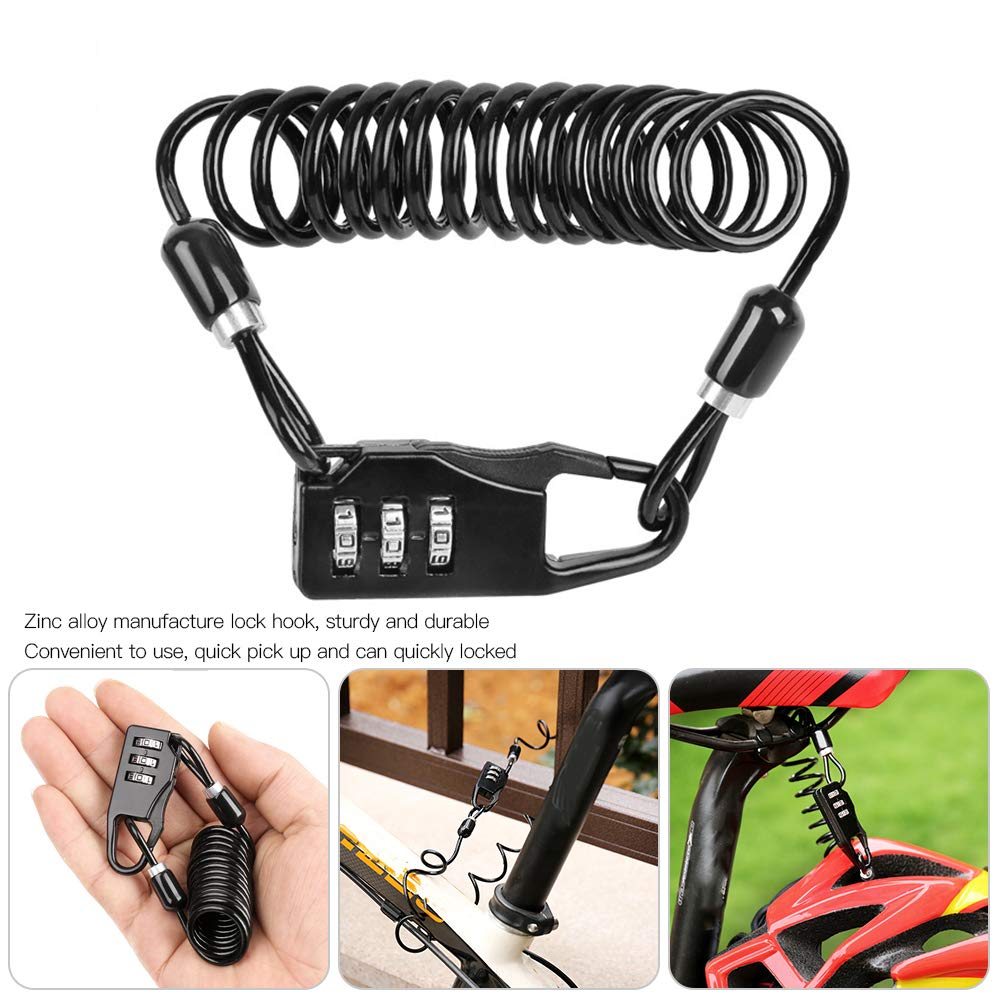 Beaswhca Mountain Bike Helmet Portable Motorcycle Mountain Bike Steel Cable Three Digit Combination Lock Security Anti-Theft