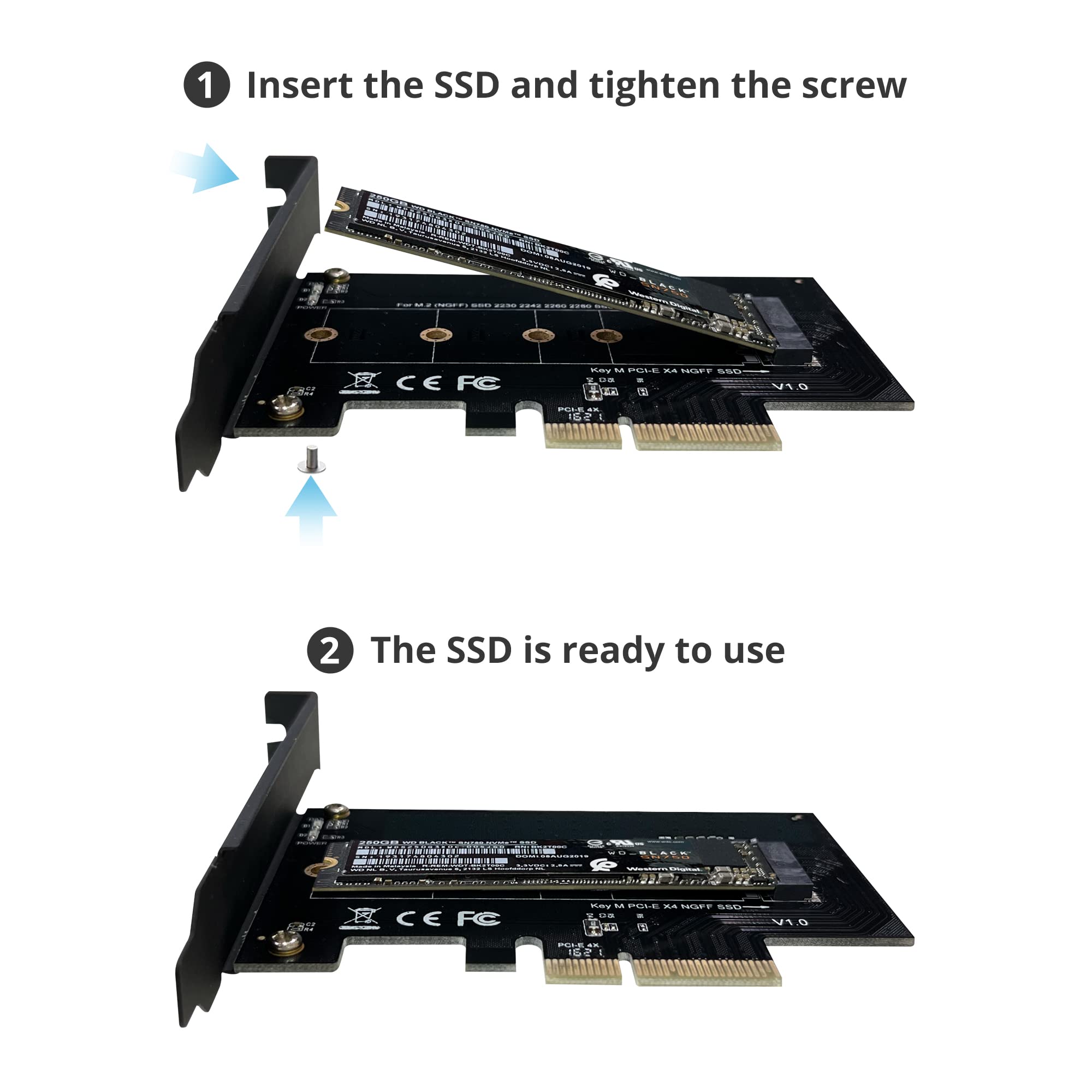 SIIG M.2 NGFF SSD (M Key) to PCIe 3.0 x4 Card Adapter For 2230, 2242,2260, 2280 M.2 PCIe Host Controller Expansion Card SSDs NVMe or AHCI (SC-M20014-S1)