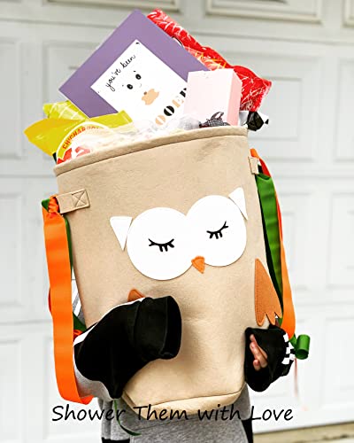 Kids’ Collapsible Laundry & Toy Basket – Felt Baby Hamper with Strong Handles & Cute Design – Kids & Baby Laundry Basket for Boys & Girls, Storage, Organization, Woodland Nursery by Sannomiya - Owl
