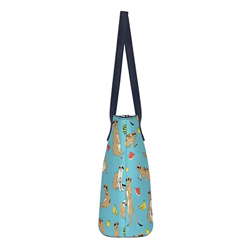 Meerkats And Fruits Women's Tote Bag PU Leather Shoulder Bag Handbags Purse For Work Shopping Travel