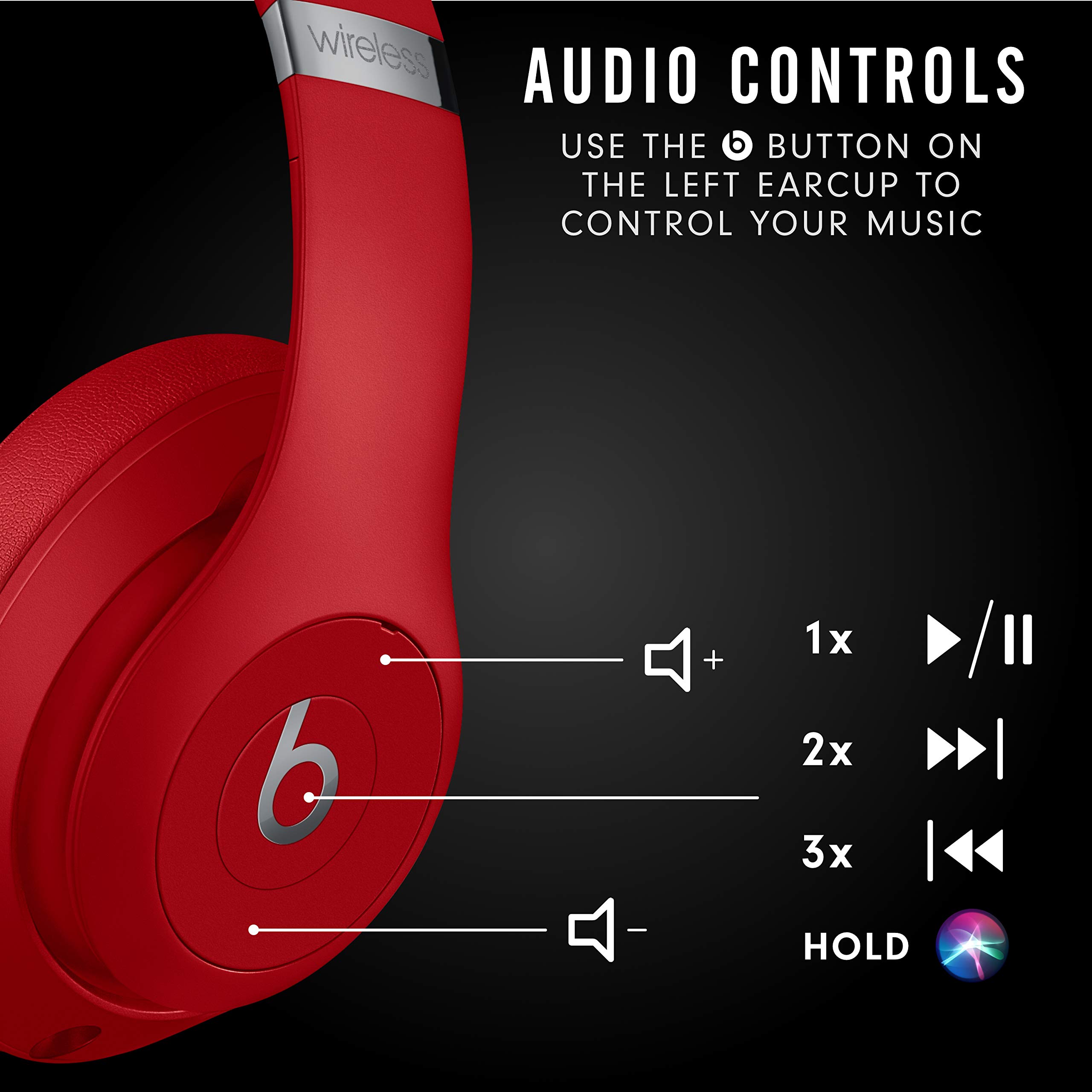 Beats Studio3 Wireless Noise Cancelling Over-Ear Headphones - Red with AppleCare+ (2 Years)
