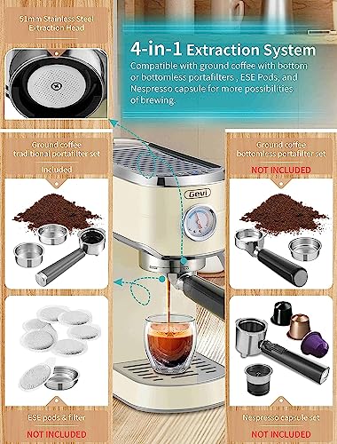 Gevi 20 Bar Professional Espresso Coffee Machine with Milk Frother/Steam Wand for Espresso, Latte and Cappuccino, with 35 Precise Grind Settings Burr Coffee Grinder