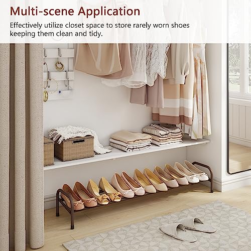 Gewudraw 1-Tier Shoe Rack Expandable, Width Adjustable Shoe Shelf Storage Organizer, 41.53'' Metal Standing Shoe Rack for Bedroom Entryway Closet, Holds up to 6 Pairs Shoes, Brown