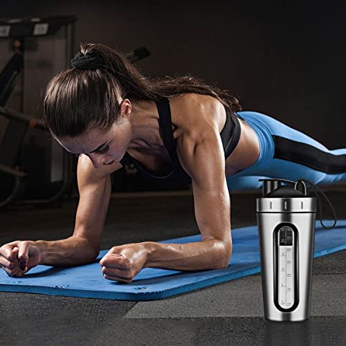 Jeedoo Protein Shaker Bottle, 28oz Shaker Bottles for Protein Mixes and Pre Workout, Visible Window, Stainless Steel Shaker Bottle Leak Proof (silver)