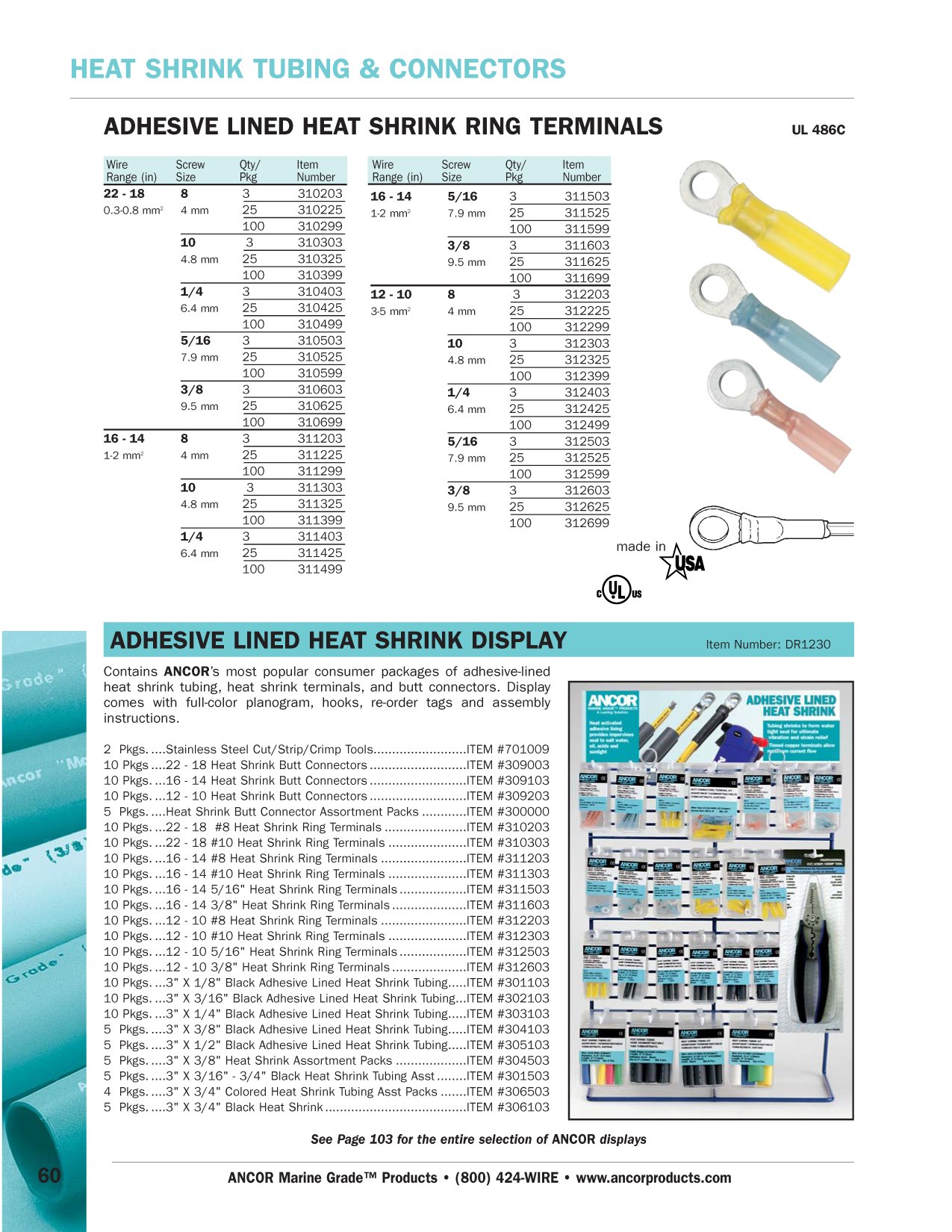 Ancor 312225 Marine Grade Electrical Nylon Insulated Adhesive Lined Heat Shrink Ring Terminals (12 to 10-Gauge, Size 8 Screw, 25-Pack)