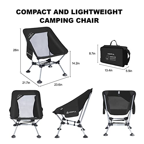 HOMFUL 2 Pack Widened Camping Chair Ultra Light Portable Folding Backpacking Chair with Side Pockets Breathable Mesh Structure Aluminum Frame with Carrying Bag for Outdoors,Camping,Hiking,Beach,Picnic