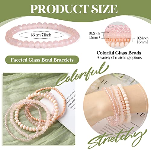 Junkin 60 Pcs Bohemian Multi Layer Crystal Beaded Stacking Statement Bracelets for Women Stretchy Strand Crystal Bead Bracelets Versatile Slip on Stackable Shiny Bead Bracelets Pack