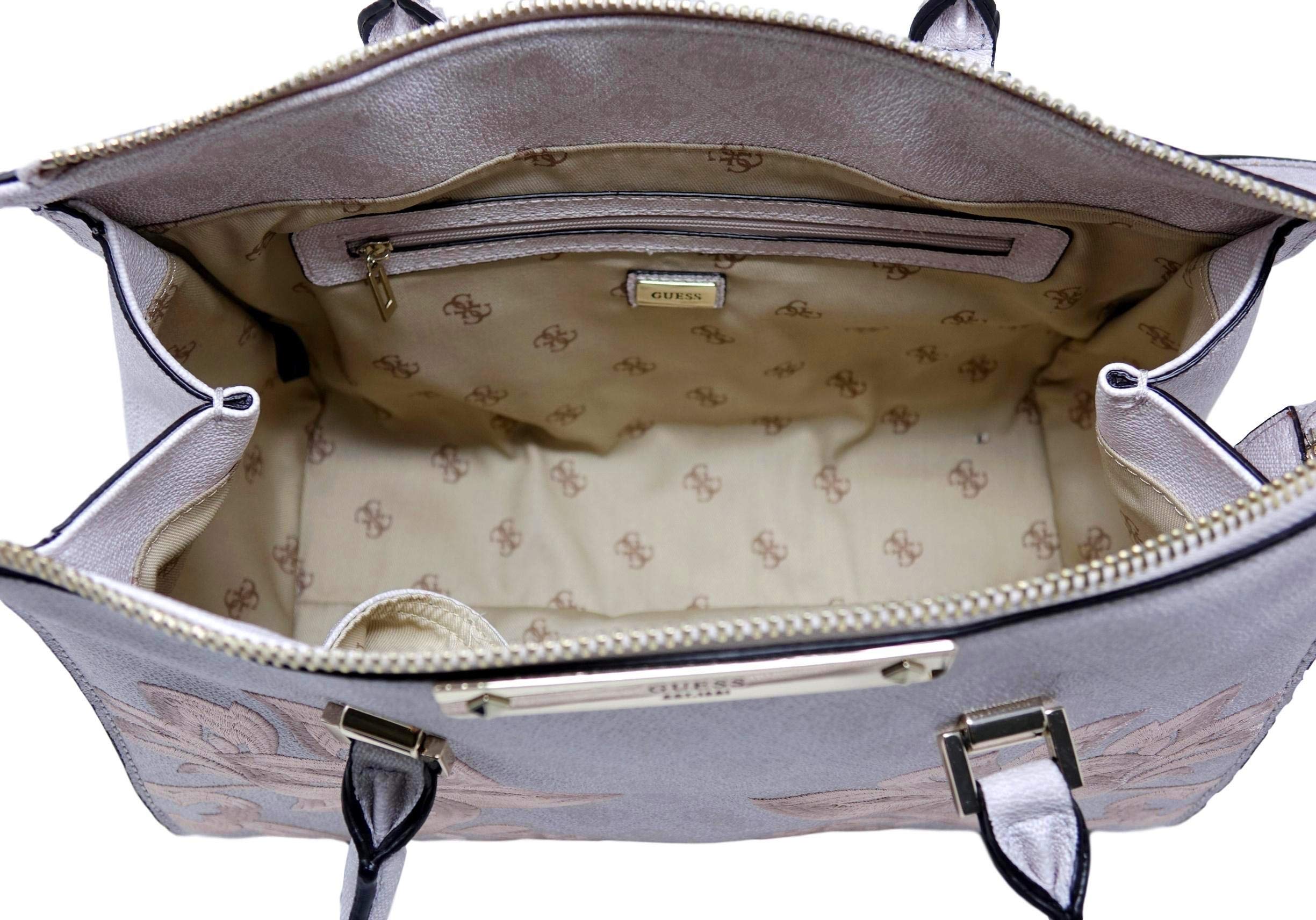 GUESS Women's Britta Logo Floral Embroidery Satchel Crossbody Bag Handbag - Cement
