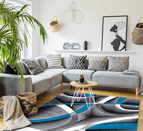 Persian Area Rugs Turquoise 8x10 2305 White Swirls 7'10 x10'6 Modern Abstract Area Rug, 8' x 10'