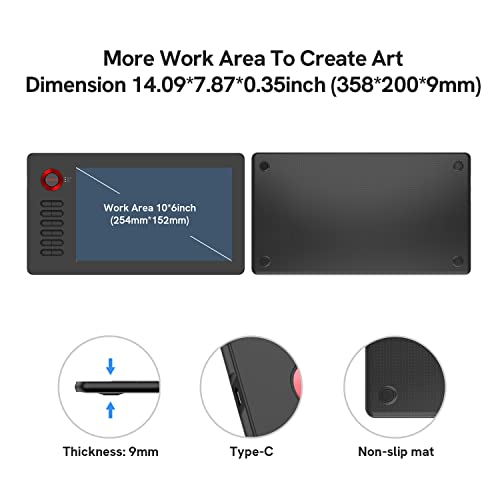 Drawing Tablet, VEIKK A15 10x6 inch Drawing Pad with 12 Shortcut Keys, 8192 Levels of Pressure and Battery-Free Pen, 20 Additional Nibs, Graphic Tablet for Win/Mac/Linux/Android OS (Red)