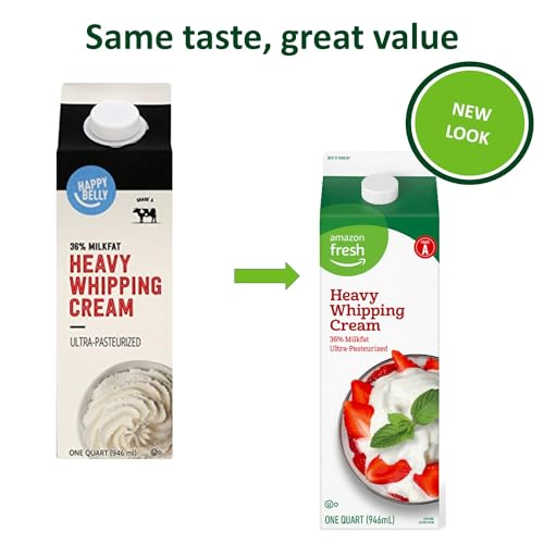 Amazon Fresh, Heavy Whipping Cream, Ultra-Pasteurized, Kosher, One Quart, 32 Fl Oz (Previously Happy Belly, Packaging May Vary)
