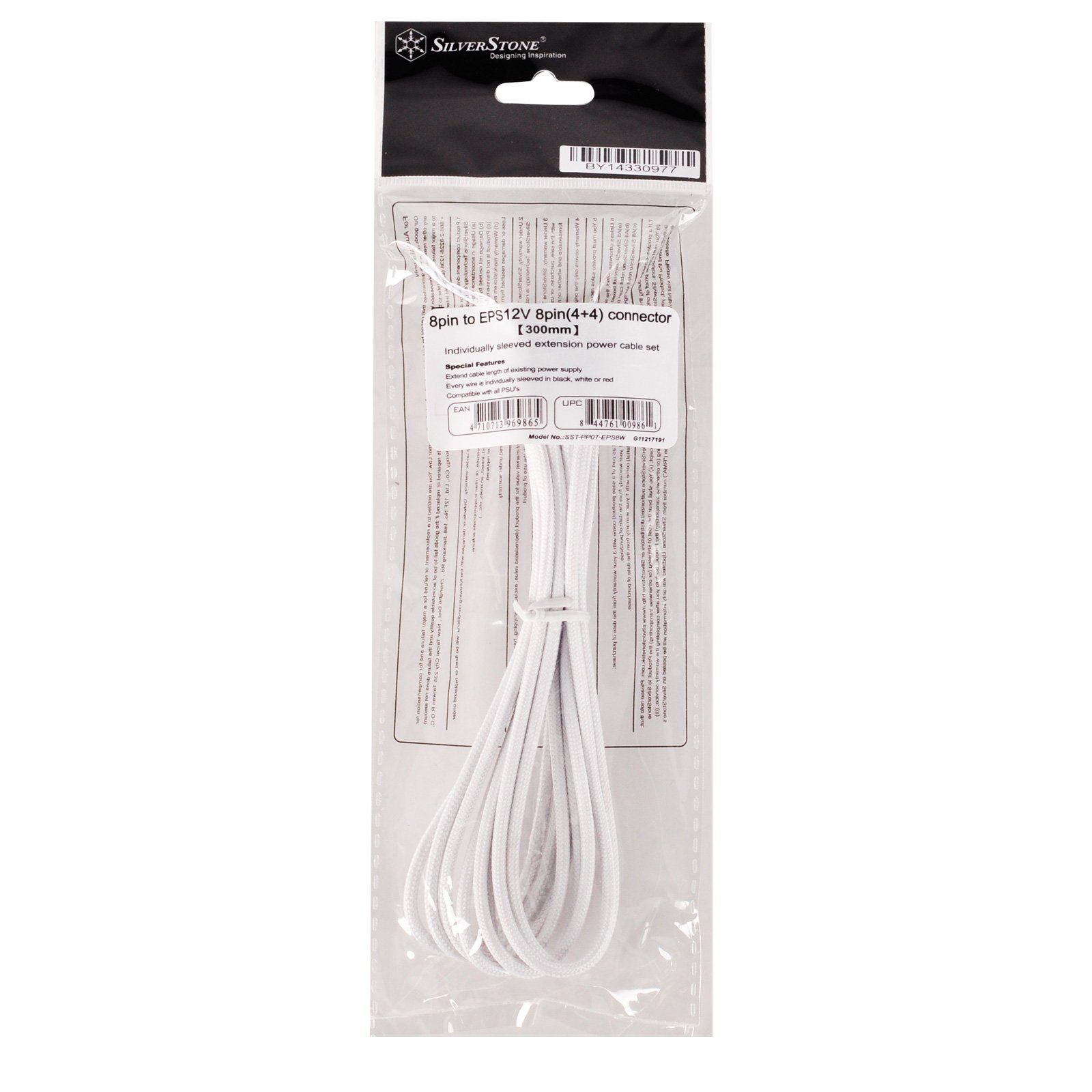 Silverstone Tek Sleeved Extension Power Supply Cable with 1 x 8-Pin to EPS12V 8-Pin Connector (PP07-EPS8W)