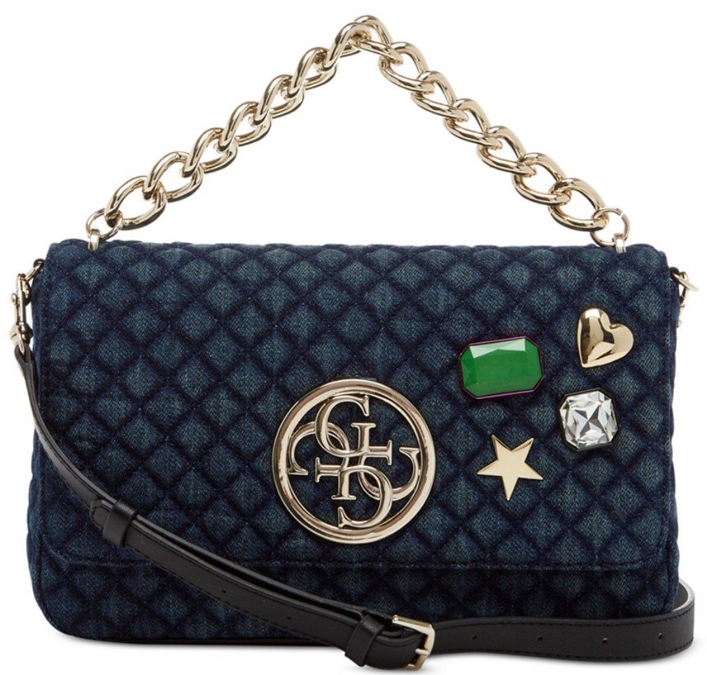 Guess Women's G Lux Denim Quilted Flap-Over Crossbody Handbag