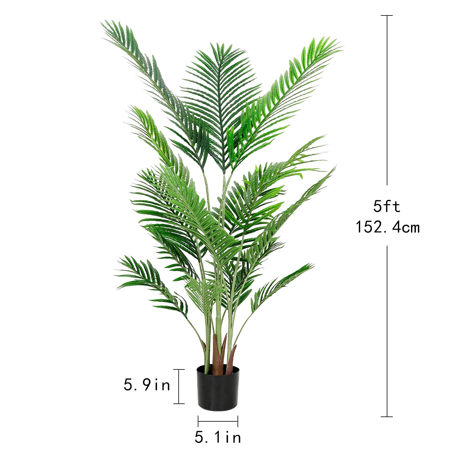 JUSTOYOU 2 Pack Artificial Palm Tree Plant, 5FT Large Fake Silk Tree with Pot for Indoor and Outdoor Home Office Garden Modern Decoration Gift (2 Pack)