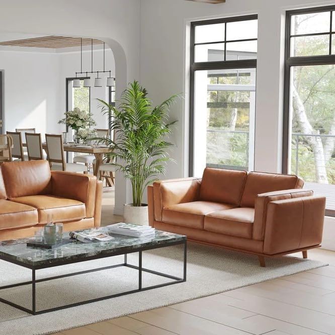 Valencia Artisan Full Leather Sofa 88β - Pure Full Italian Nappa Leather Couch, Solid Wood Accent, Ultimate Comfort, Cognac Tan