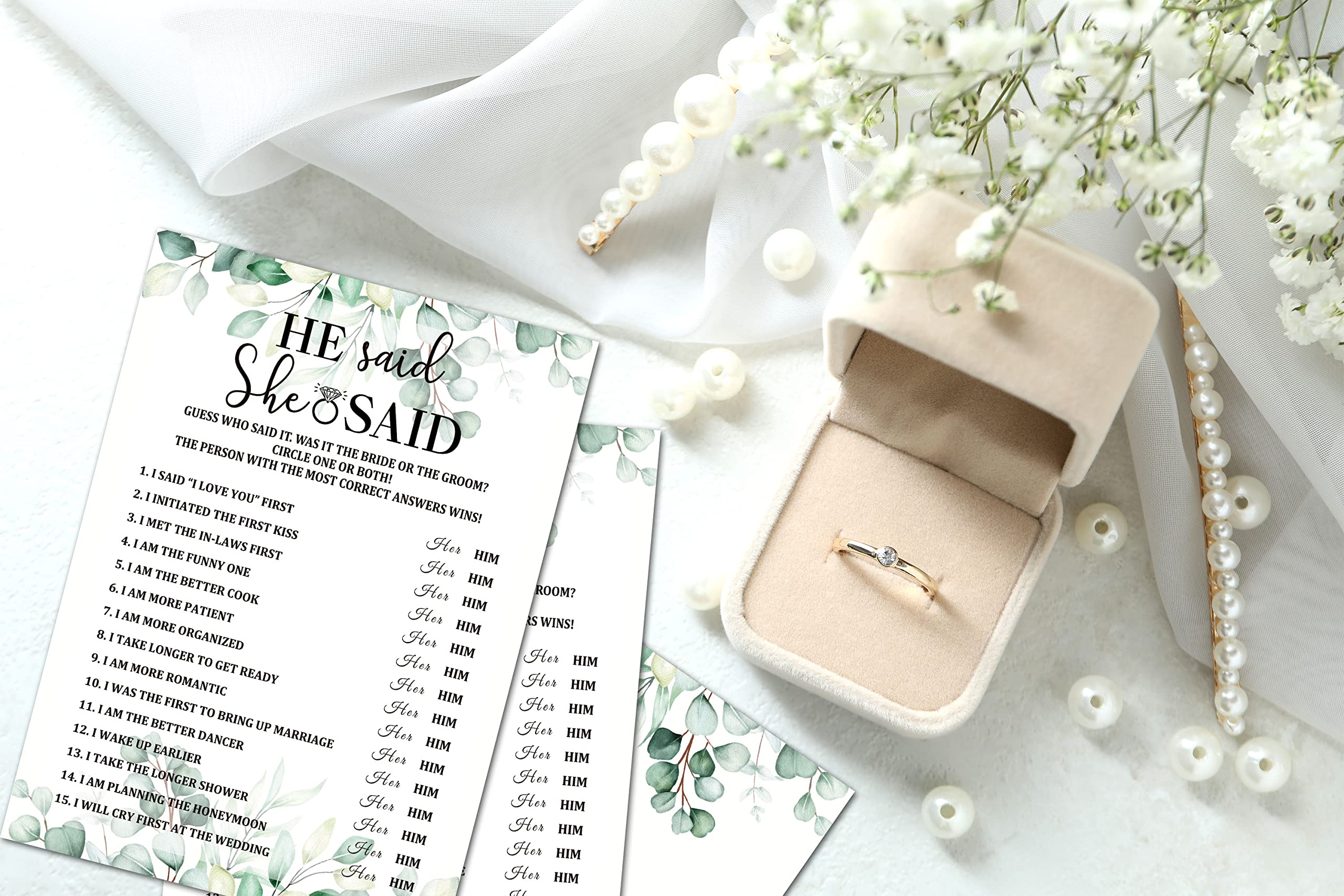 Bridal Shower Game Set - He Said She Said Party Cards for Wedding - Greenery Wedding Party Favor Decor - Tropical Jungle Engagement/Bachelorette Party Games Supplies & Activities - 30 Game Cards(B01)