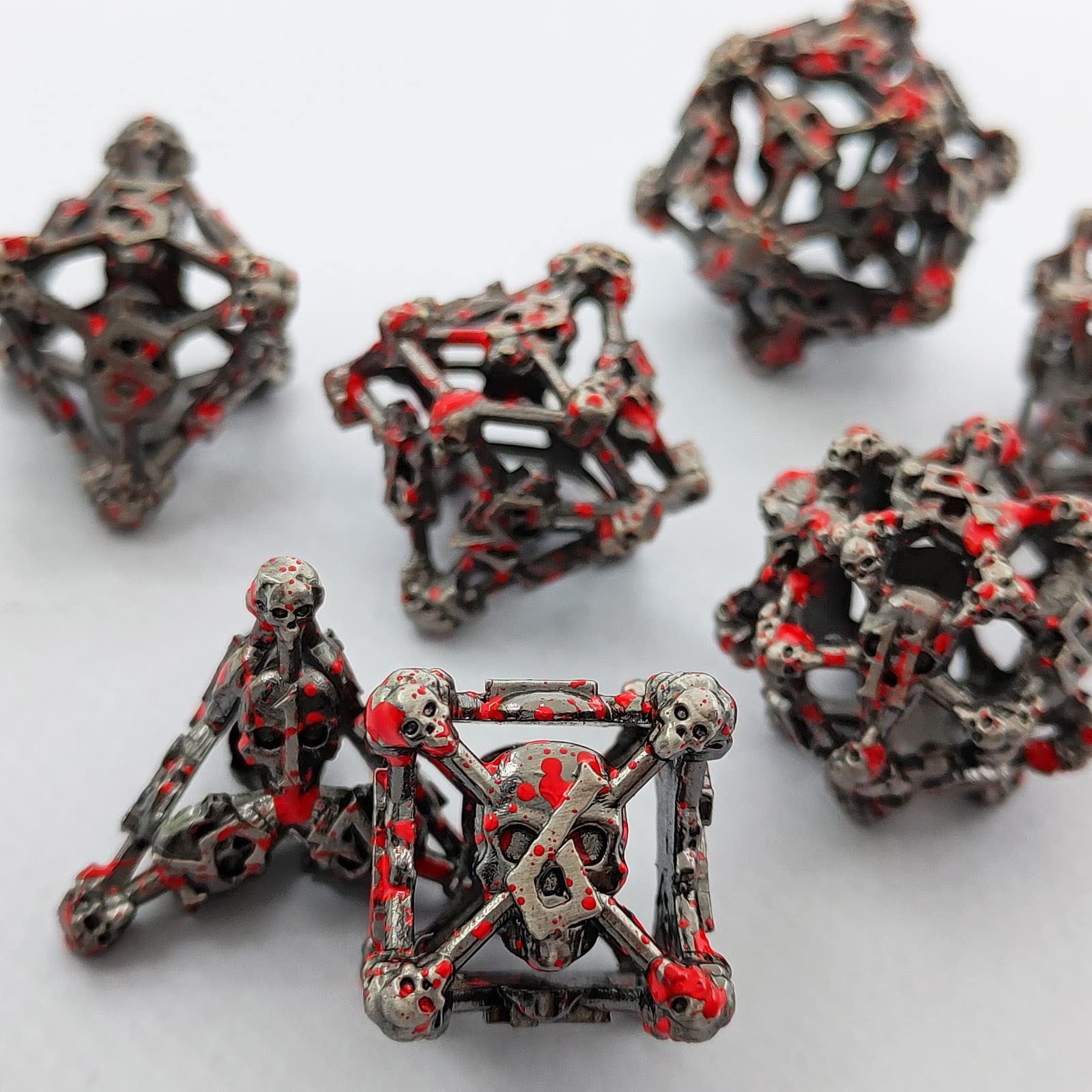 Metal DND Dice Set Polyhedral Dice Set Dungeons and Dragons Dice MTG RPG Role Playing D&D Games Dice Pathfinder Shadowrun D N D Skull Dice D20 D12 D10 D8 D6 D4, bloodstain